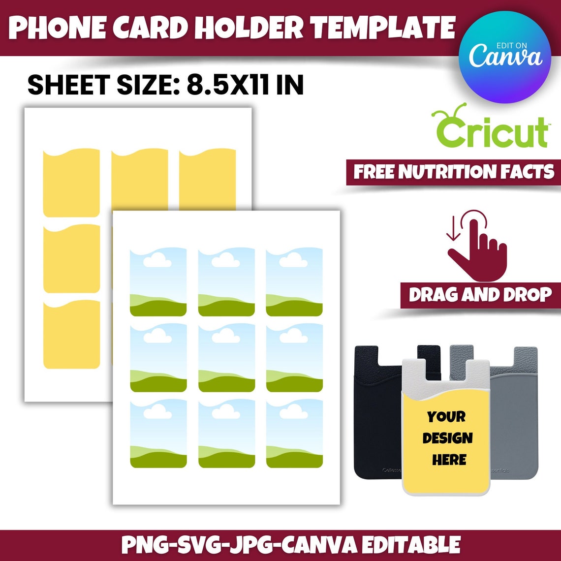 Phone Card Holder Template: Sublimation SVG, Canva Editable (8.5"x11 ...