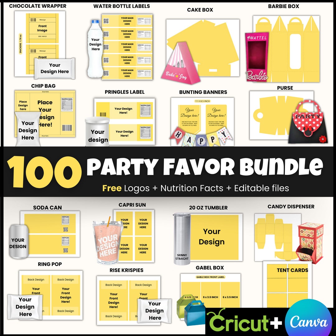 100 Party Favor Templates Party Favors Template Bundle Chocolate