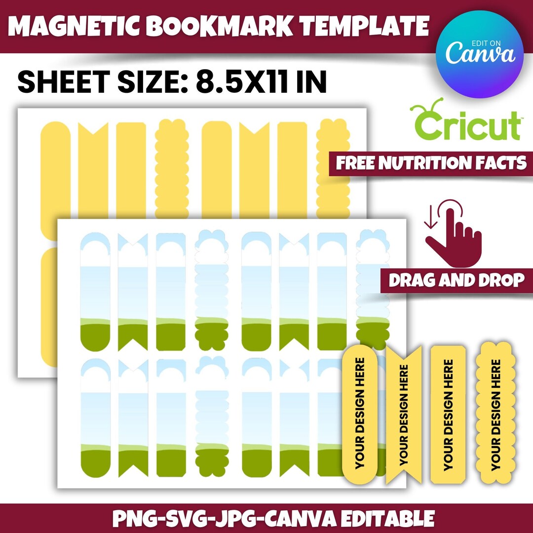 Magnetic Bookmark Template: SVG, PDF, Canva Frame (8.5"x11" Printable ...