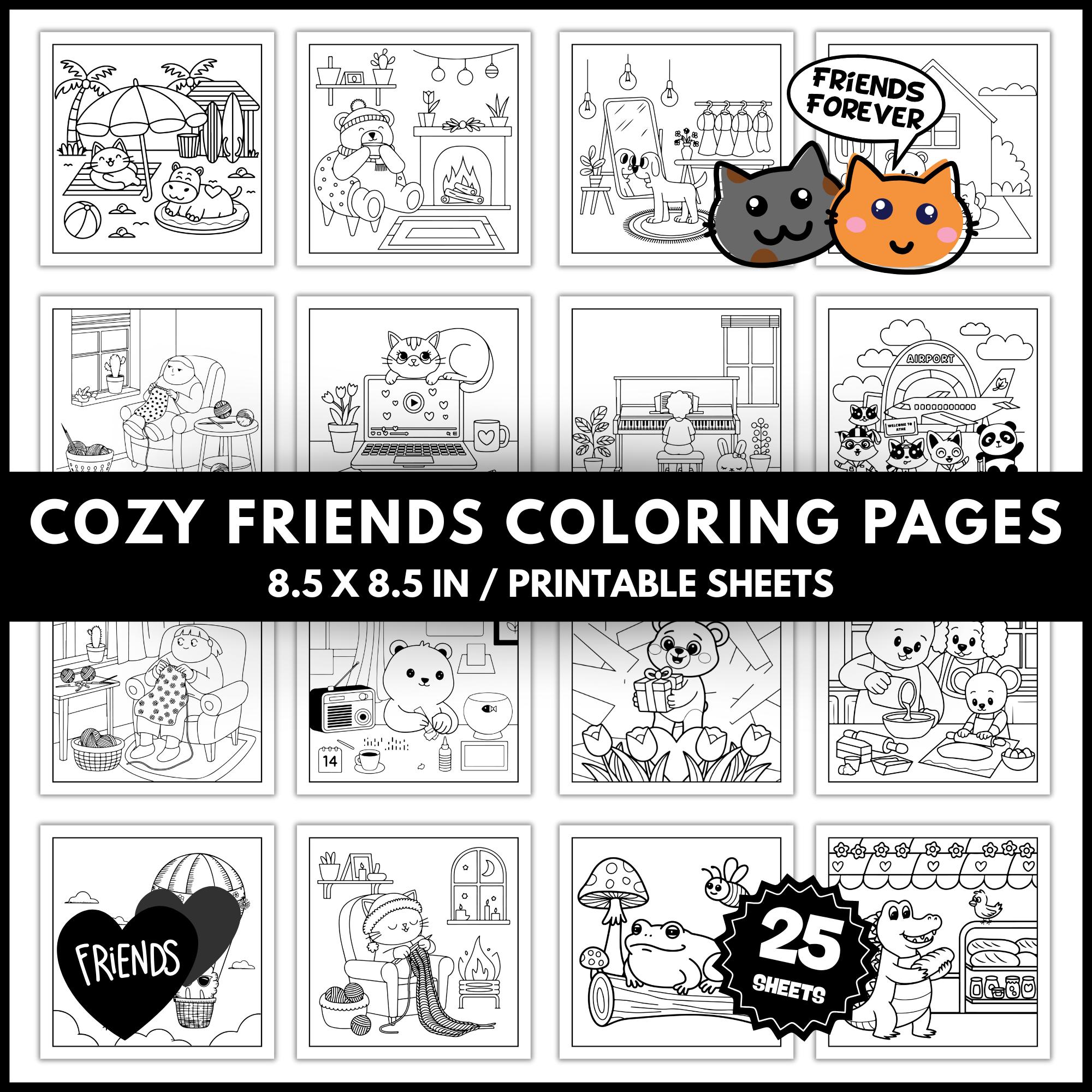 Cozy Friends Coloring Pages, Kids Activity (digital Download) - Etsy