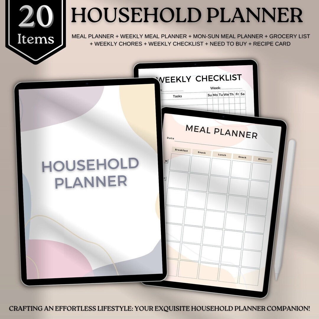 Household Planner Printable: Meal Planning, Chore List (digital ...