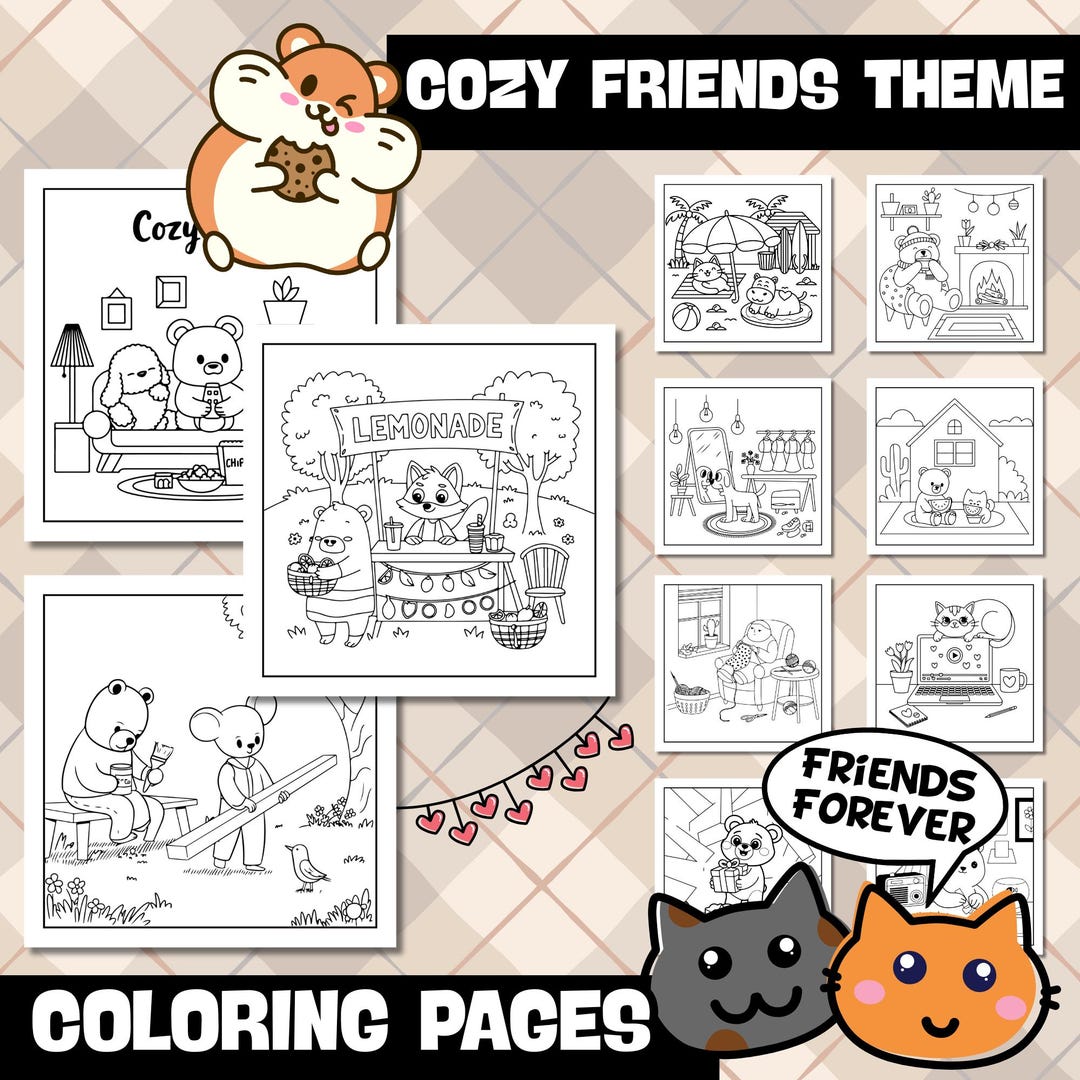 Cozy Friends Coloring Pages, Warm and Demure Coloring Pages, Comfy ...