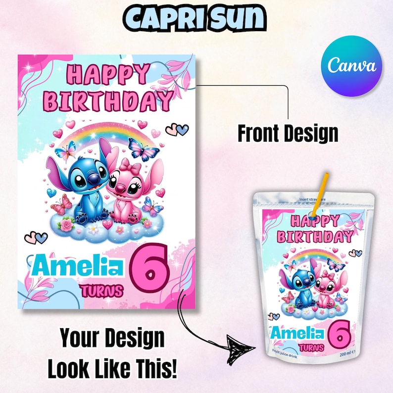 Lilo & Stitch Birthday Party Favors: Editable Canva Template - Etsy