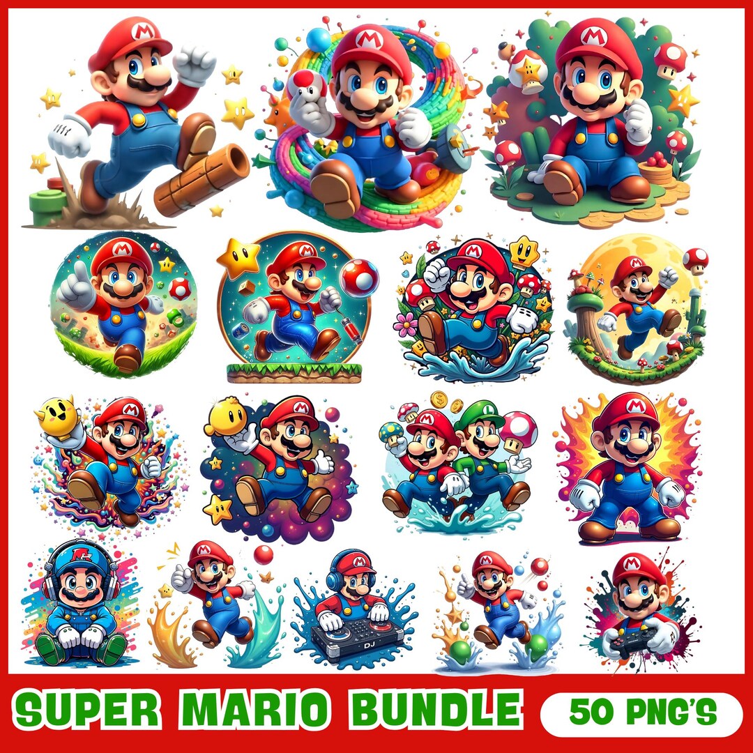 50 Super Mario Png Bundle for Pngs and Sublimation, Mario 50 Files ...