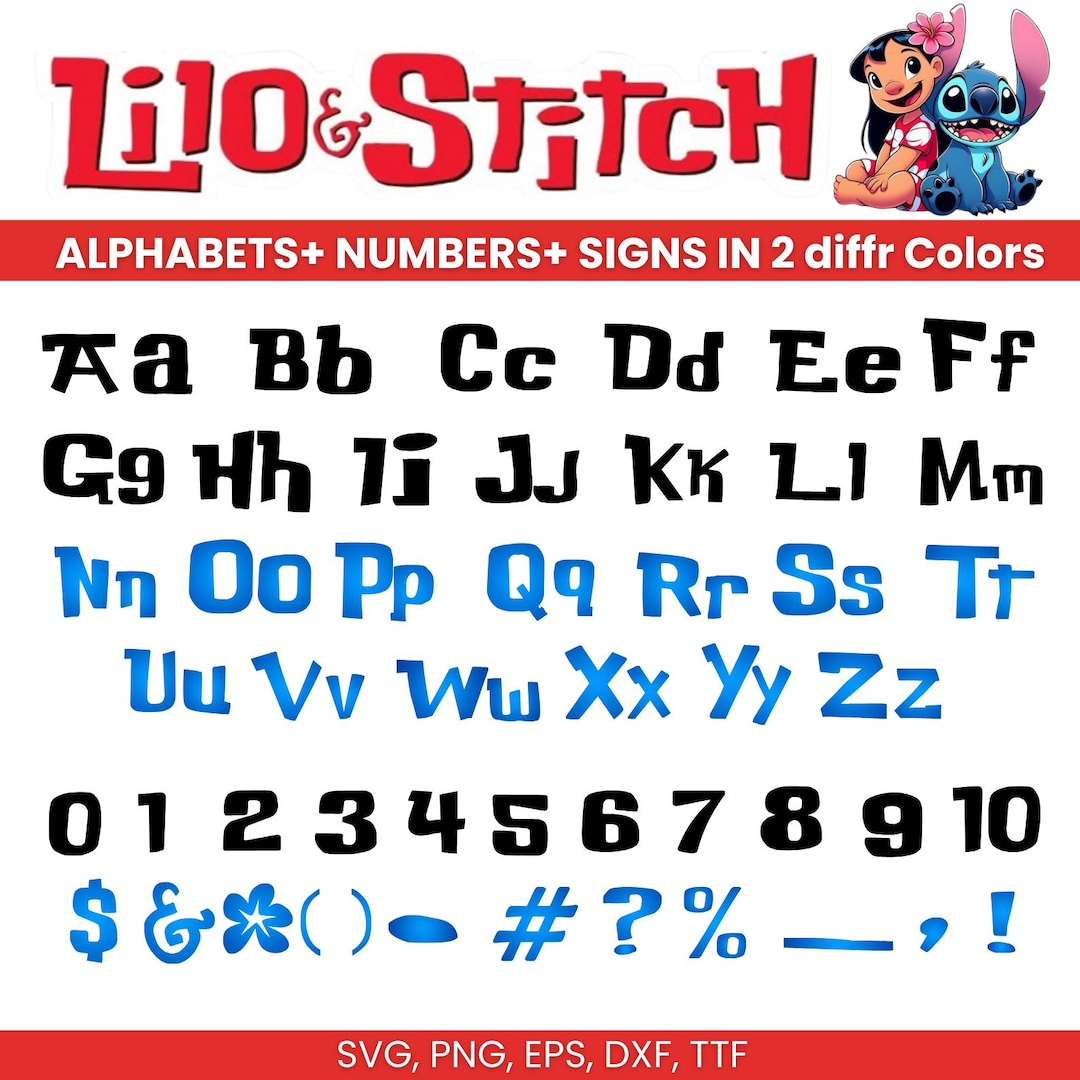 Lilo & Stitch Font: Alphabet, Numbers, Clipart (SVG PNG) - Etsy