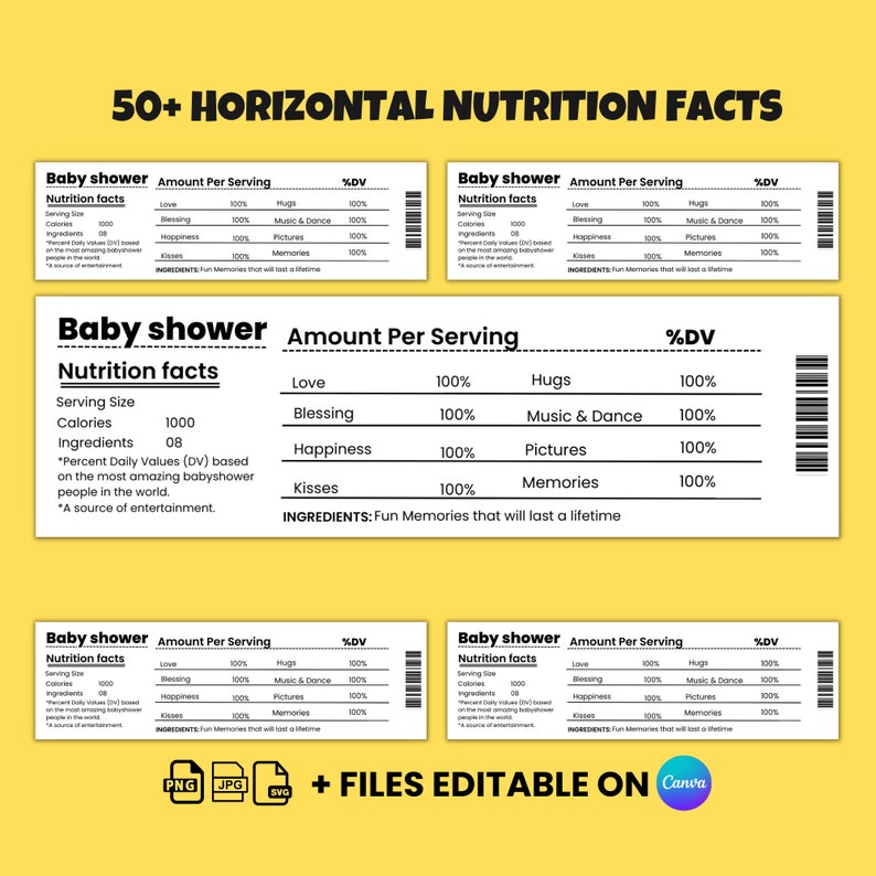 Nutrition Facts Template Bundle: Editable Canva Party Favors (digital ...