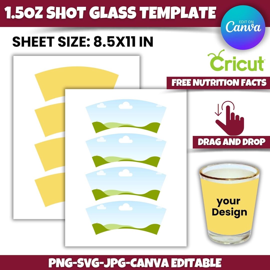 1.5oz Shot Glass Wrapper Template: Editable Canva SVG (digital Download ...