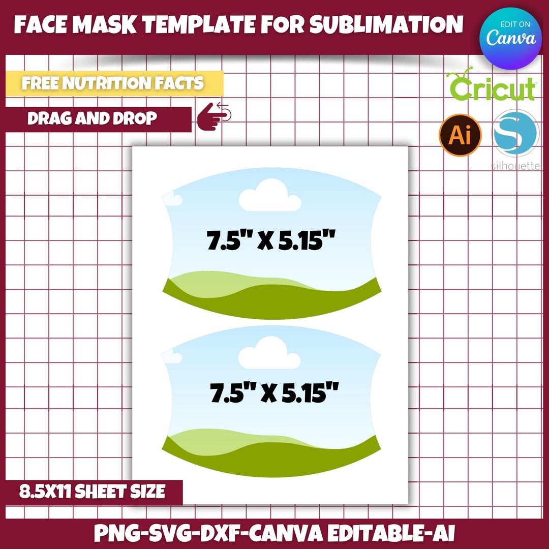 Face Mask Template, Face Mask Template for Sublimation, Canva, Free ...