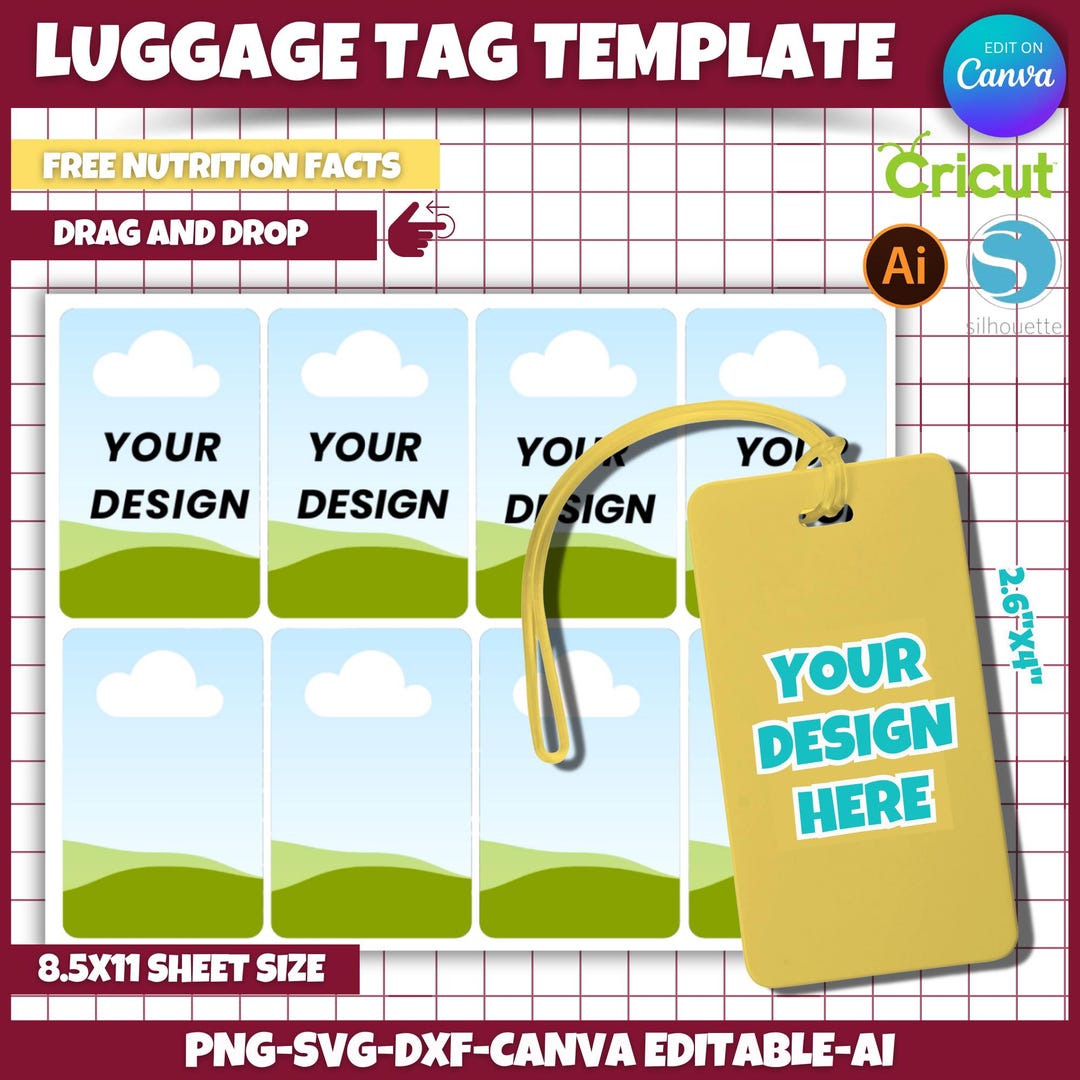 Luggage Tag Template, Luggage Tag Svg, Luggage Tag Sublimation Template ...