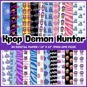 Kpop Demon Hunters Digital Paper, Huntrix Wallpaper Movie Design, Kpop ...