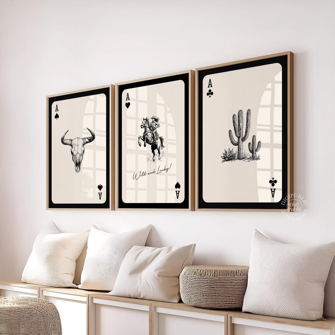 Western Wall Art Set | Cowboy, Cactus, Bull Skull (digital Download) - Etsy