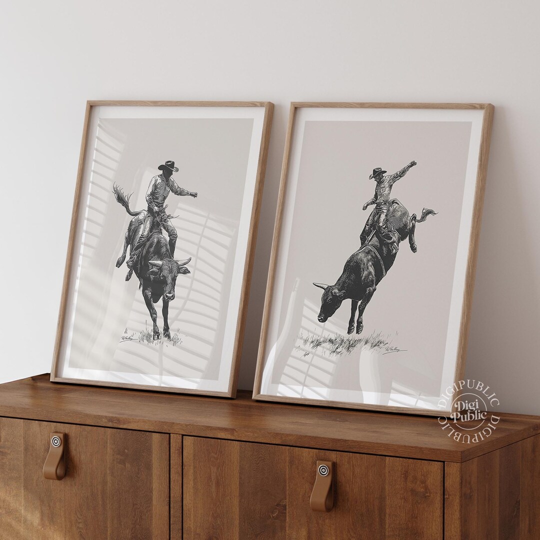 Western Cowboy Wall Art Set | Rodeo Rider Prints, Rustic Country Decor ...