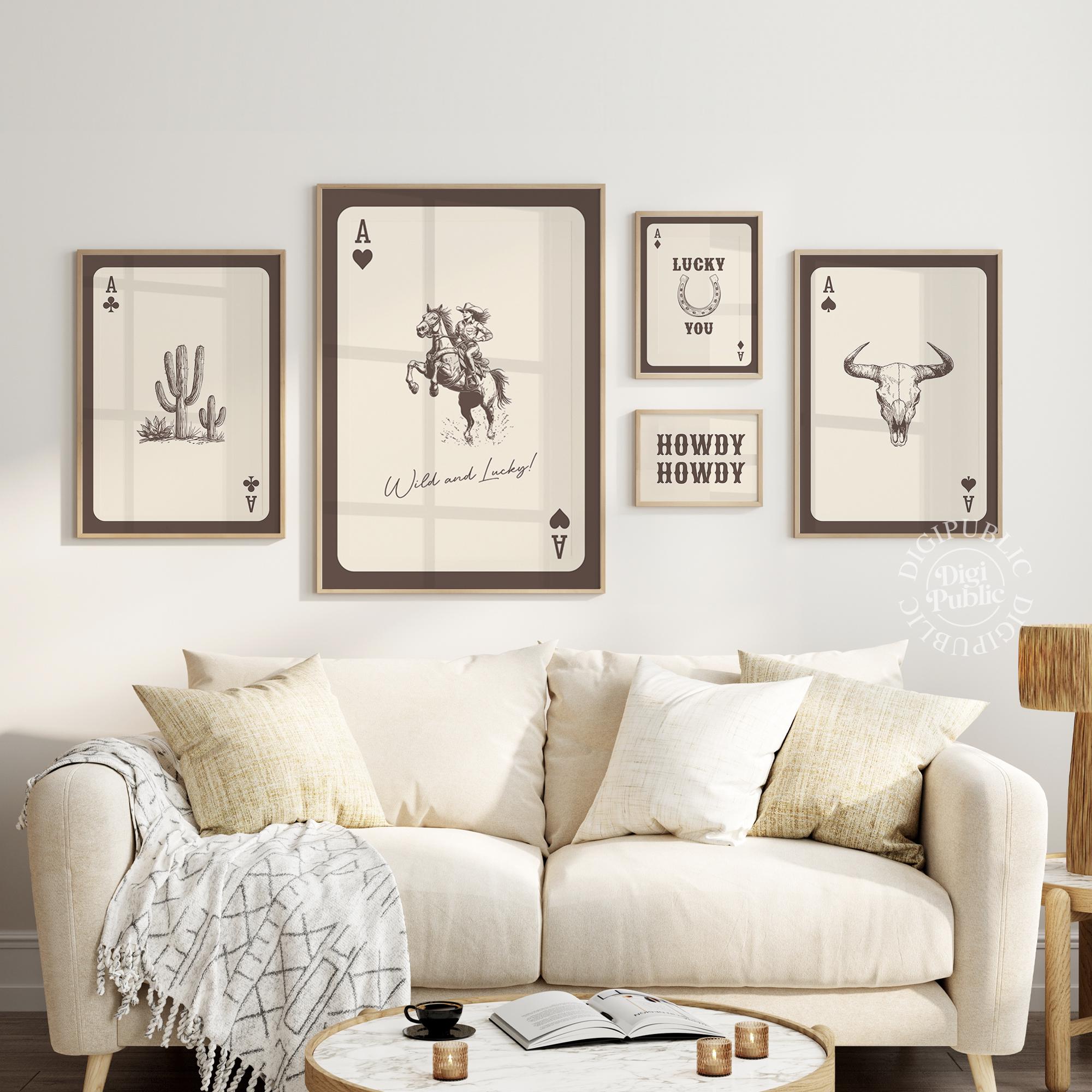 Western Cowboy Playing Card Art Prints: Rustic Gallery Wall Set ...
