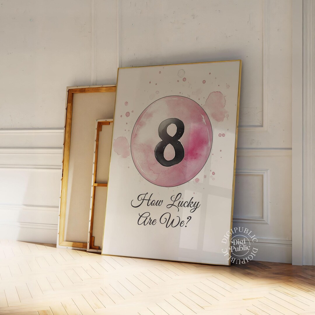 Lucky Number 8 Wall Art: Pink Watercolor Printable - Etsy