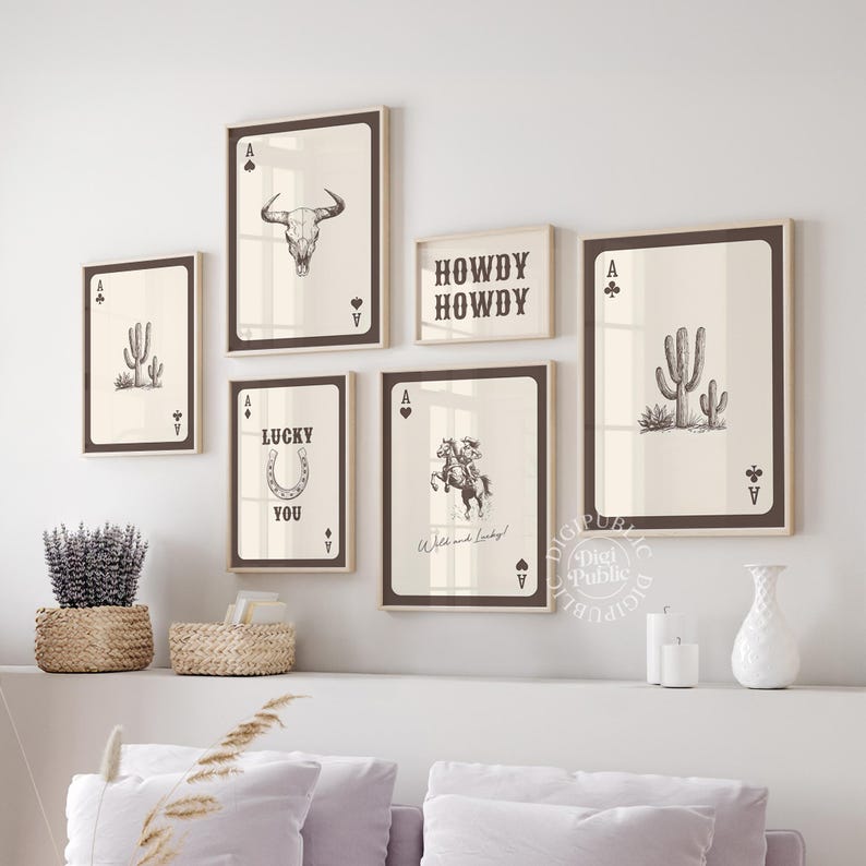 Western Cowboy Playing Card Art Prints: Rustic Gallery Wall Set ...