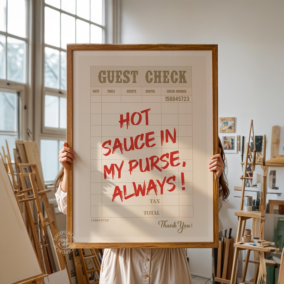 Hot Sauce Wall Art - Funny Guest Check Printable, Spicy Kitchen Quote ...