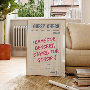 Guest Check Wall Art - Funny Dessert Printable, Gossip Quote Kitchen ...