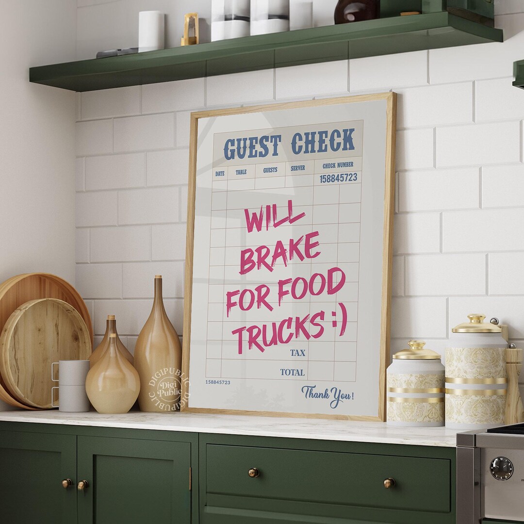 Funny Foodie Print: Will Brake for Food Trucks Guest Check (digital ...