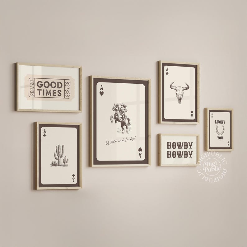 Western Cowboy Playing Card Art Prints: Rustic Gallery Wall Set ...