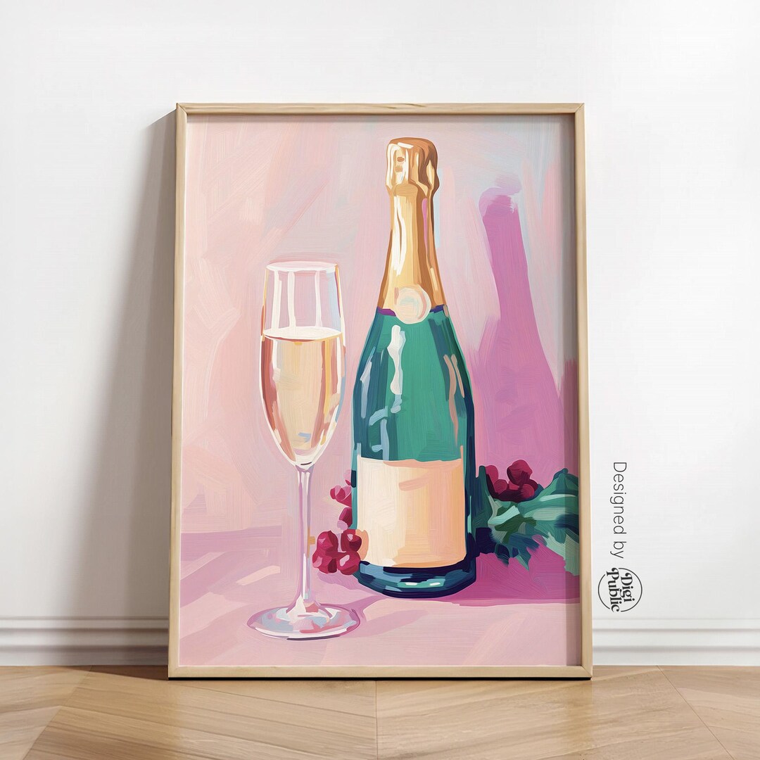 Champagne Bottle Wall Art, Modern Wine Art Print, Celebration Themed ...