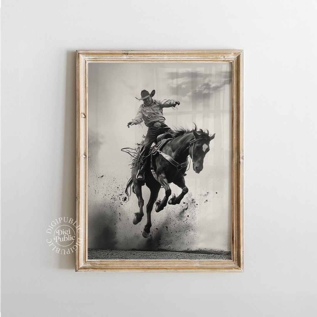 Cowboy Rodeo Print: Gritty Western Horse Riding Art (digital Download ...