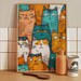 Colorful Cartoon Cats Wall Art – Printable Cat Poster With Orange and ...