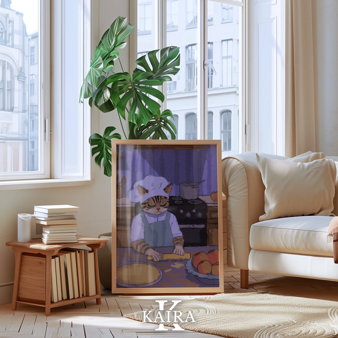 Chef Cat in the Kitchen Art Print Adorable Cooking Cat Illustration for ...