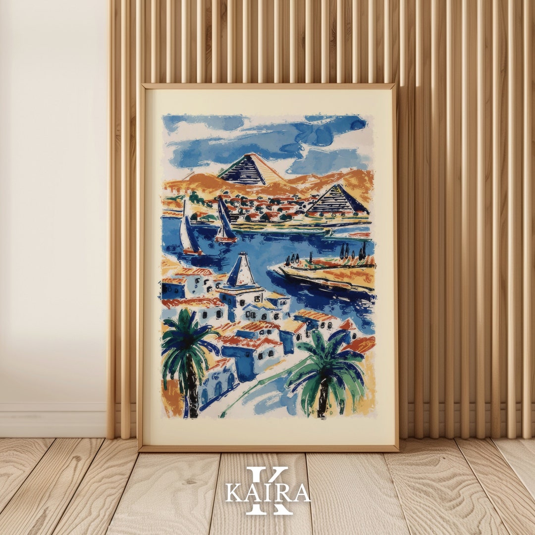 Egypt Pyramids Oil Painting Print: Scenic Travel Poster (digital ...
