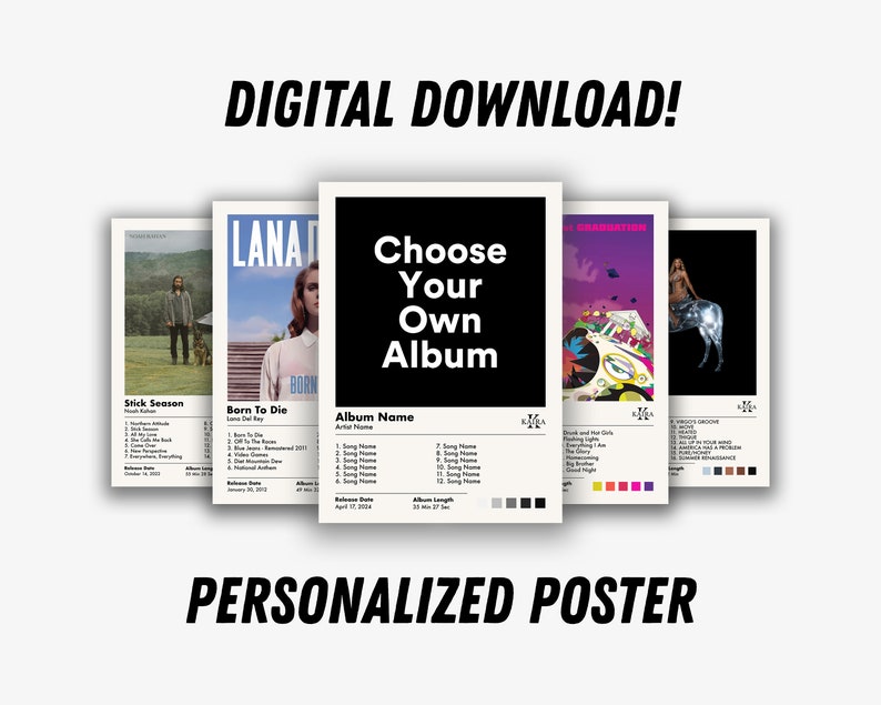 Custom Album Poster White Music Wall Art Choose Any Album Song ...