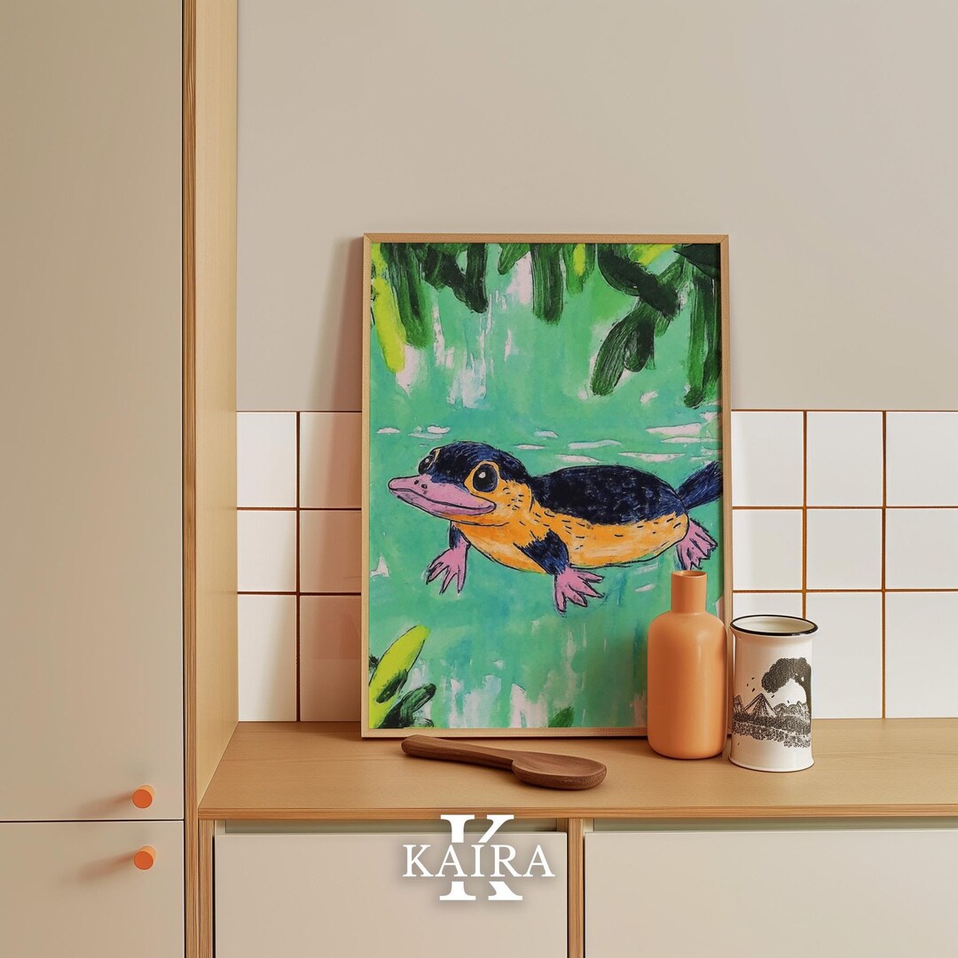 Cute Salamander Poster, Whimsical Animal Wall Art, Playful Salamander ...