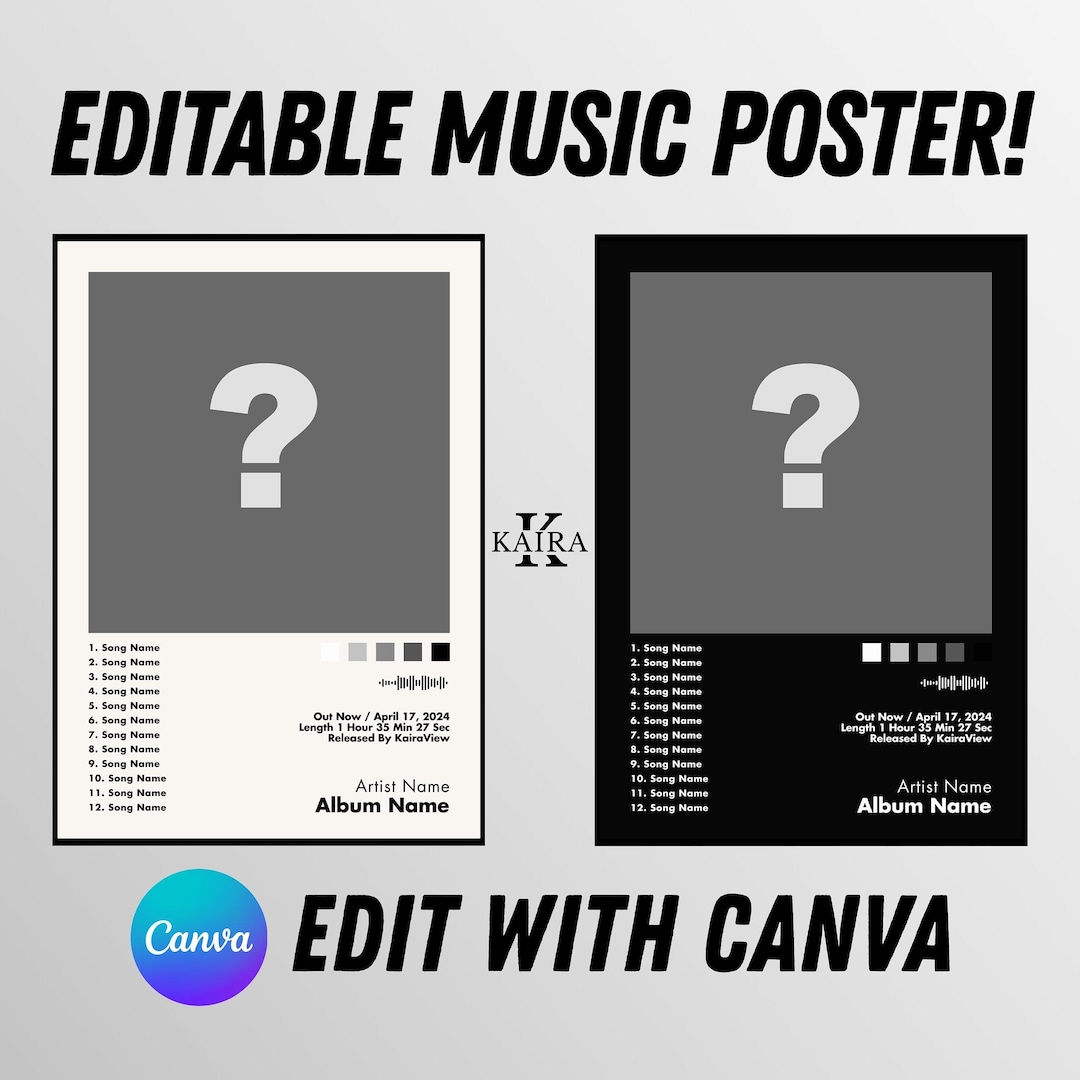 Editable Music Album Poster Template: Canva Printable Wall Art - Etsy