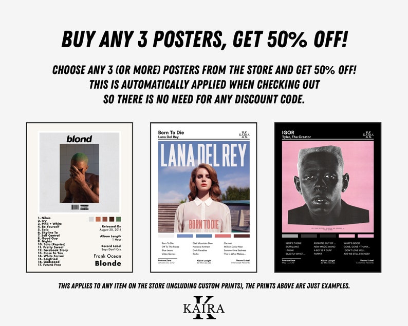 Custom Album Poster White Music Wall Art Choose Any Album Song ...