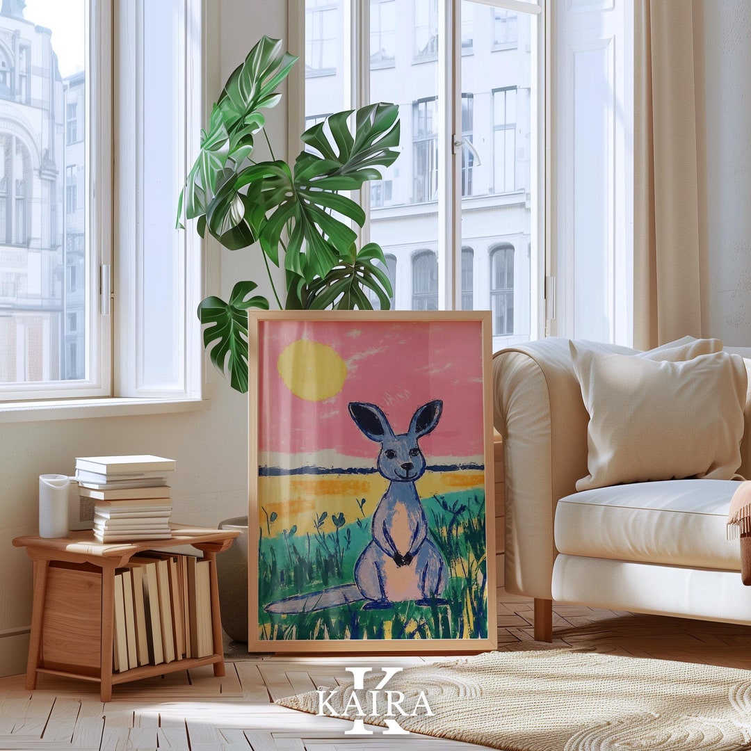 Cute Kangaroo Poster, Whimsical Animal Wall Art, Playful Kangaroo ...