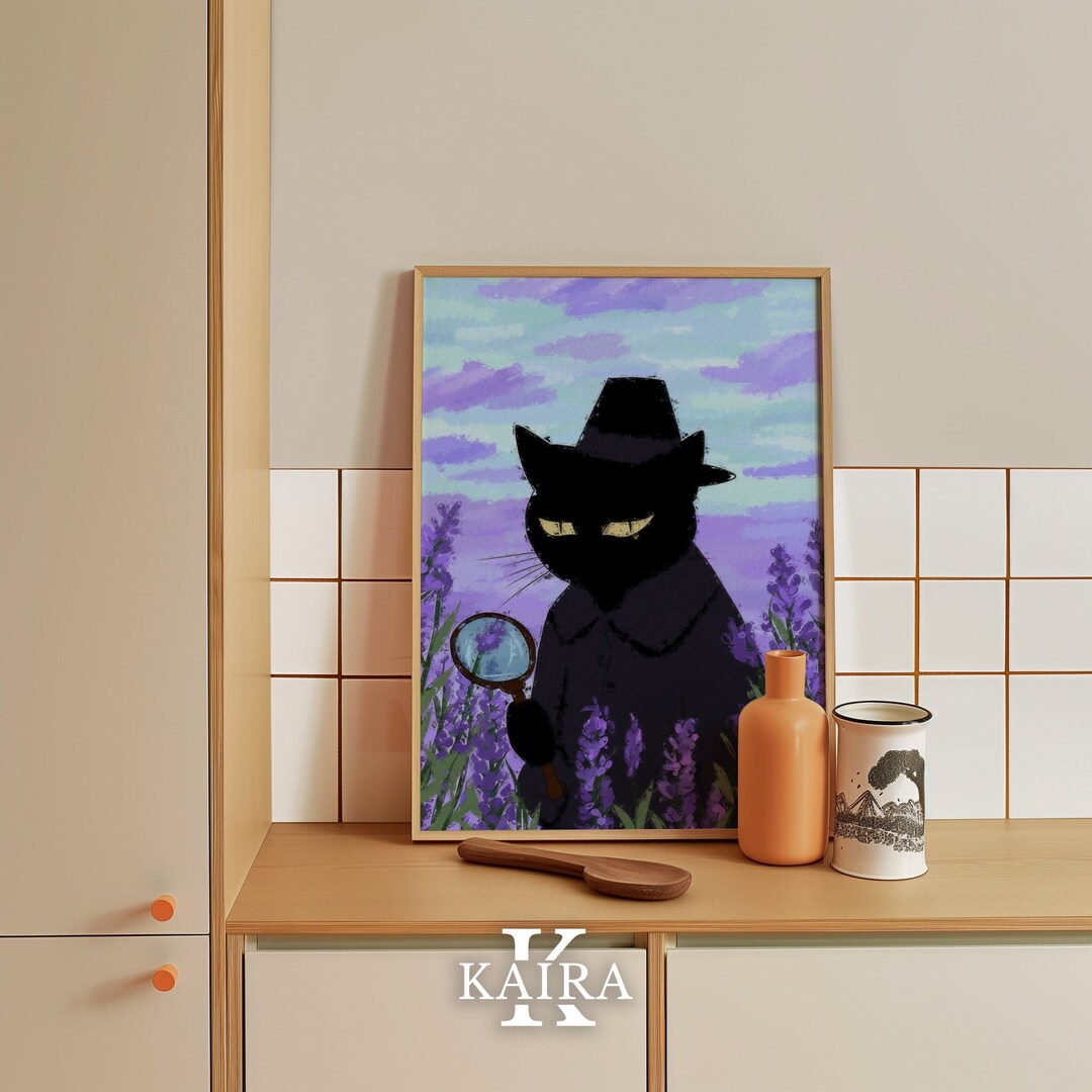 Detective Cat Wall Art - Mystery-themed Digital Print for Unique Home ...