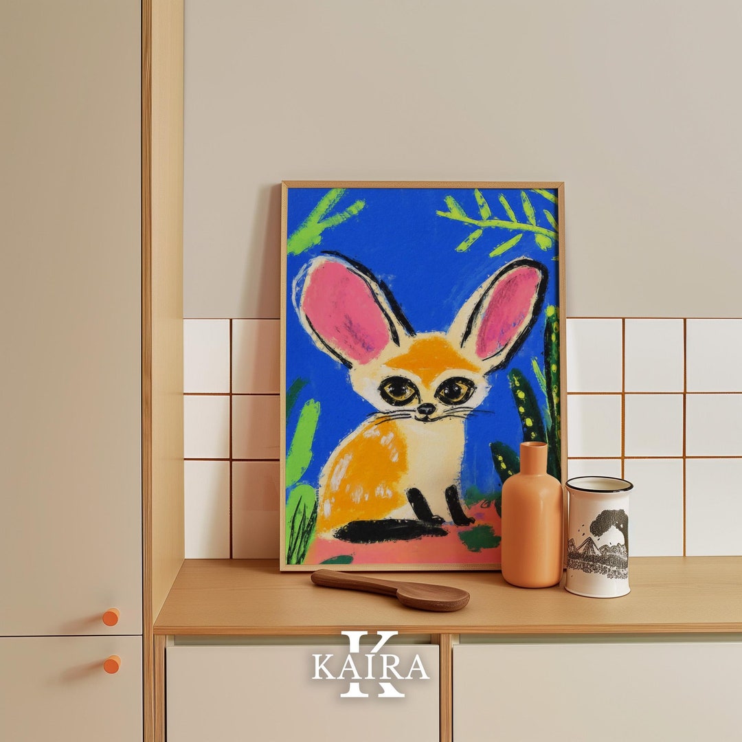 Cute Fennec Fox Poster, Whimsical Animal Wall Art, Colorful Desert Fox ...