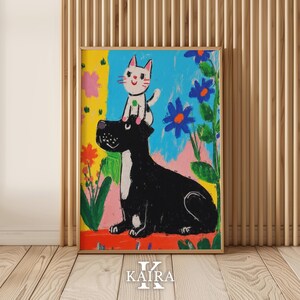 Cat and Dog Friendship Poster, Whimsical Animal Art, Playful Pet ...