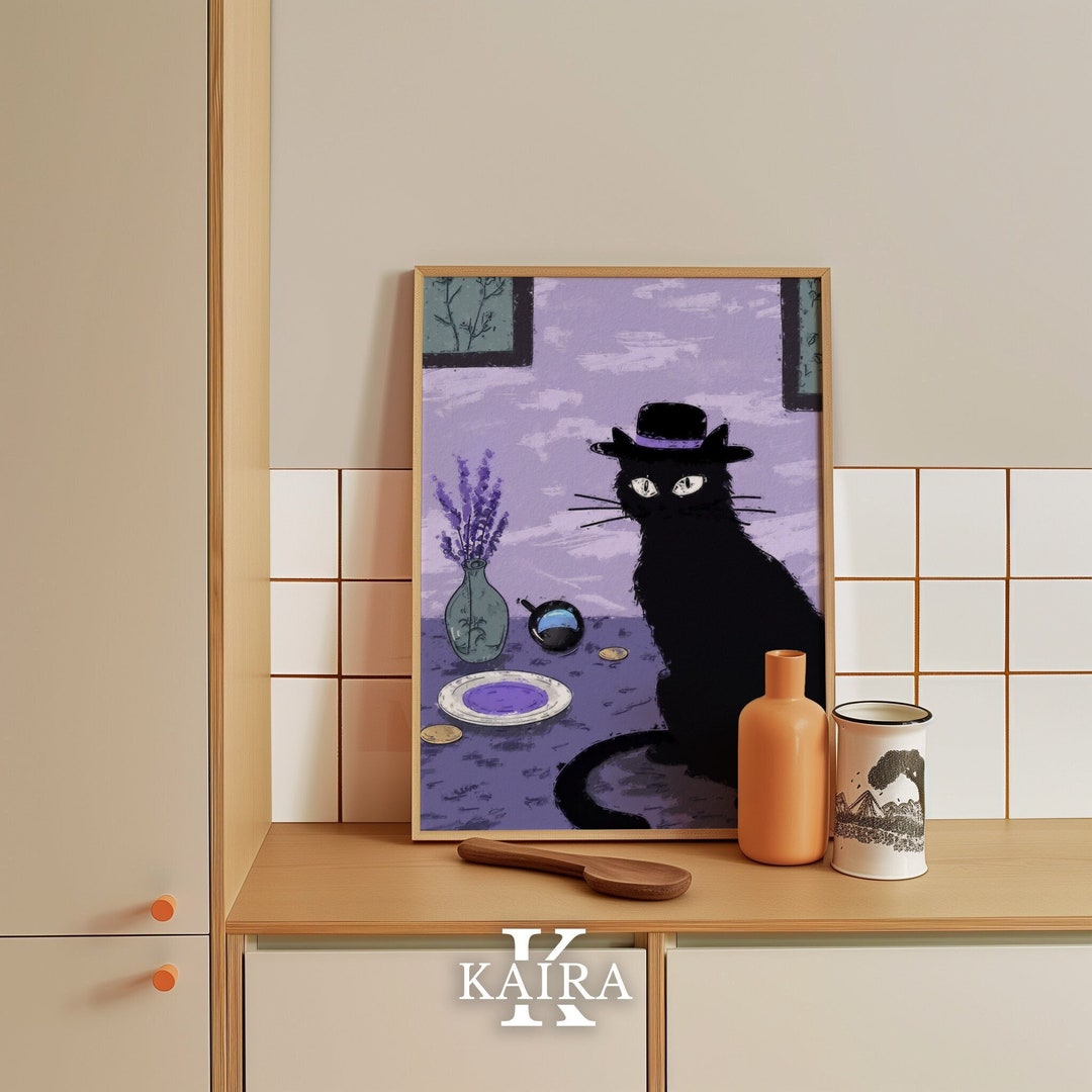 Sleuth Cat Wall Art Enigmatic Digital Print for Home Decor Detective ...