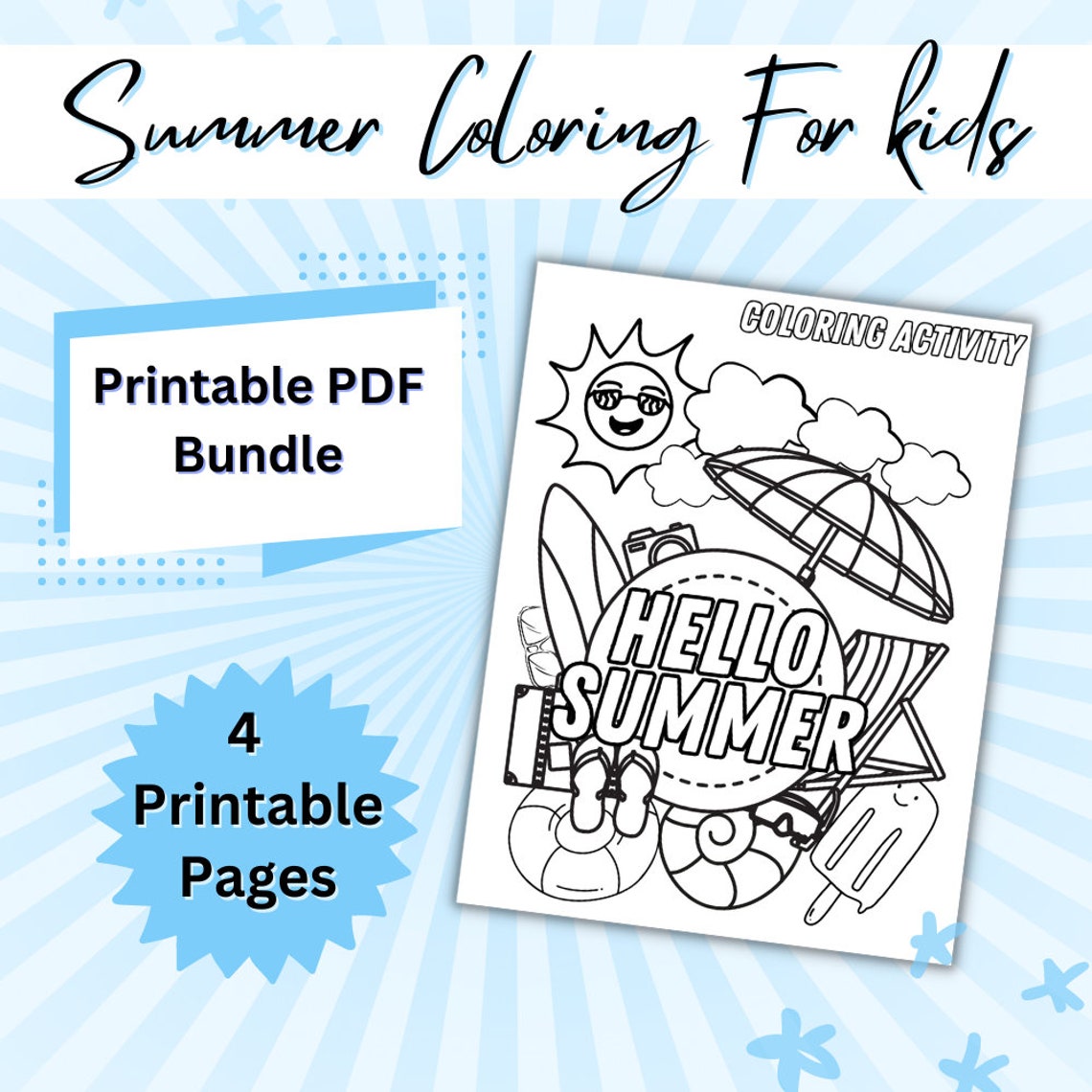 Summer Fun Coloring Pages - Instant Digital Download - Kids Coloring ...