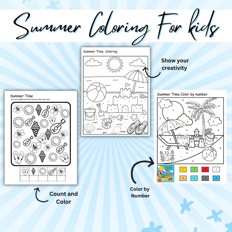 Summer Fun Coloring Pages - Instant Digital Download - Kids Coloring ...