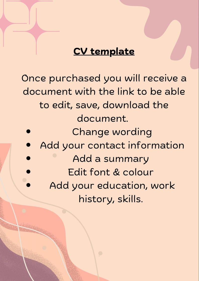 Digital CV Template, Printable CV, Job Application, Resume, Office ...