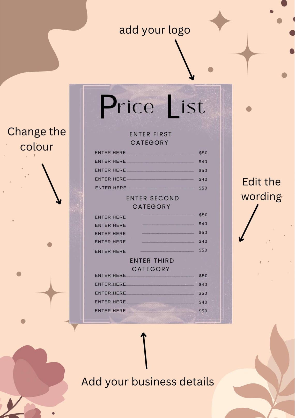 Digital Price List, Printable Price List, PDF Price List, Office ...