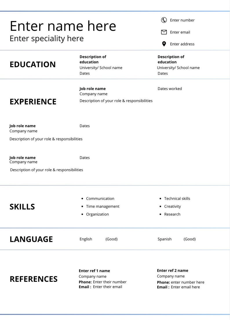 Digital CV Template, Printable CV, Job Application, Resume, Office ...
