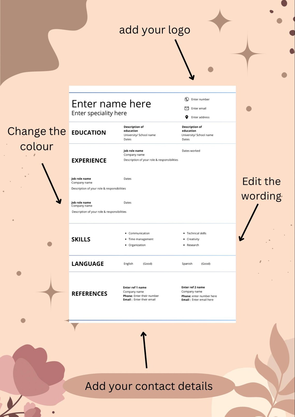 Digital CV Template, Printable CV, Job Application, Resume, Office ...