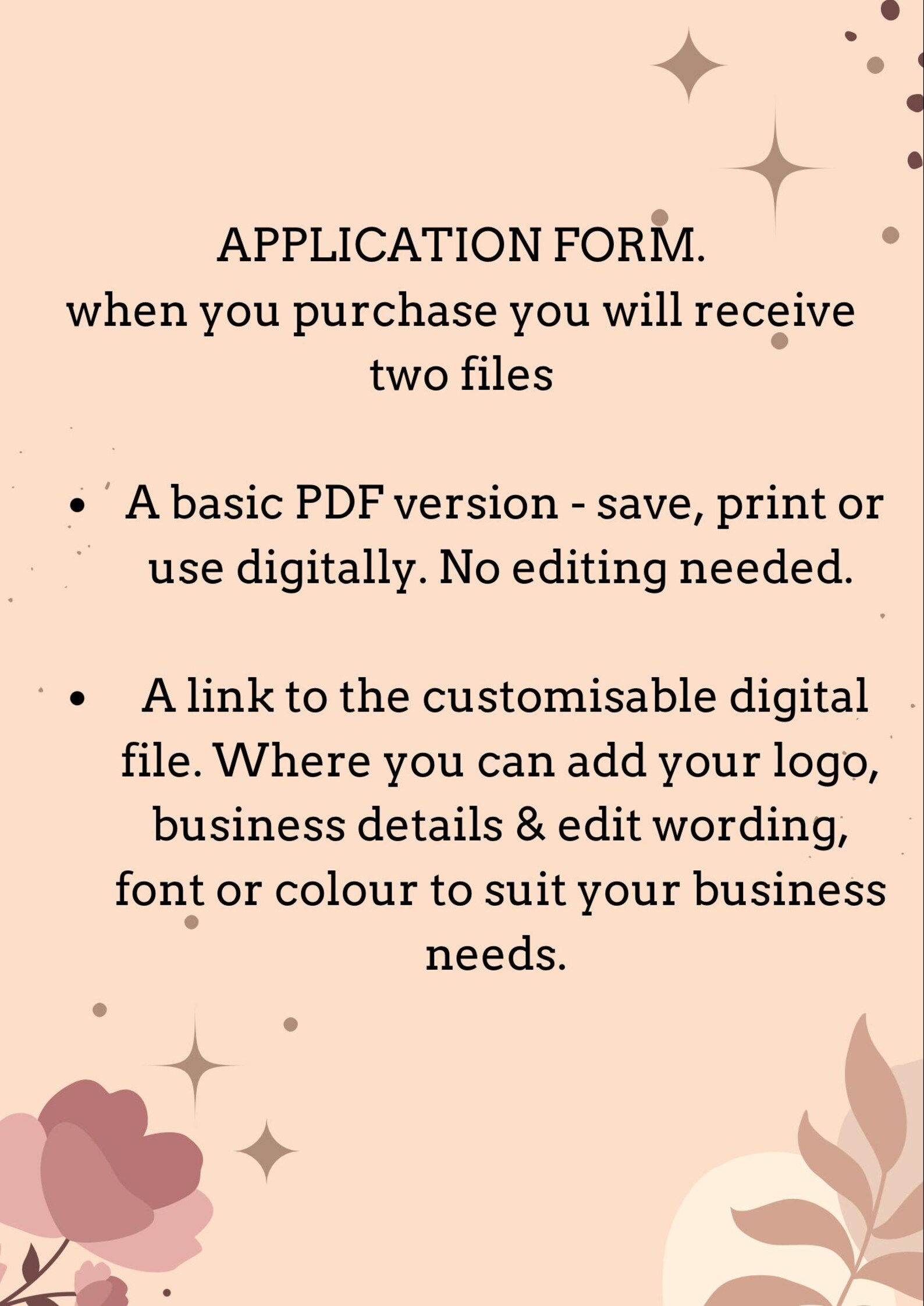 Digital Application Form, Printable Form, Job Application Form, Resume ...
