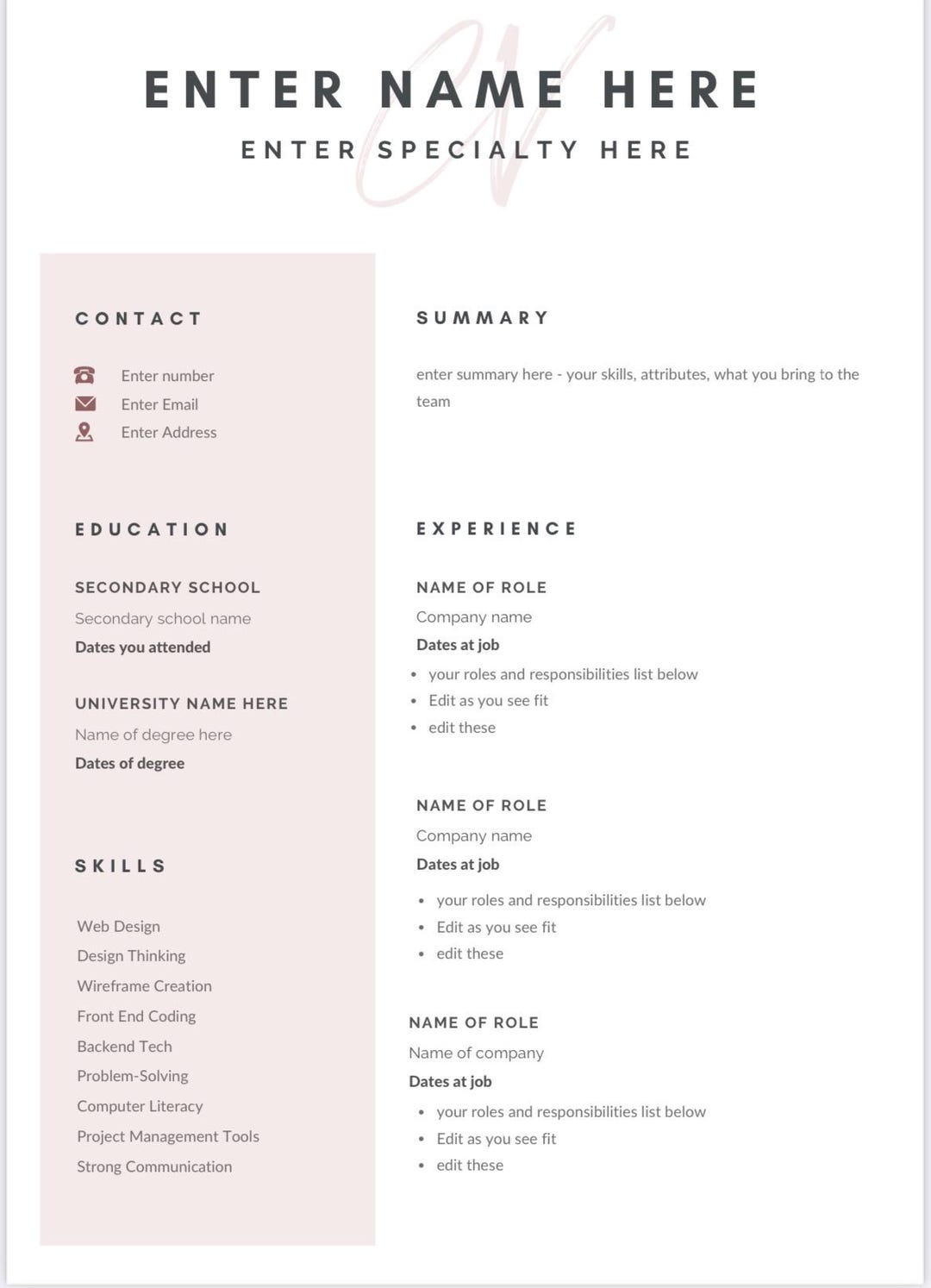 Digital CV Template, Printable CV, Job Application, Resume, Office Digital Pdf, PDF Cv ...