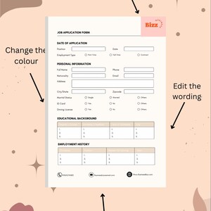 Digital Application Form, Printable Form, Job Application Form, Resume ...