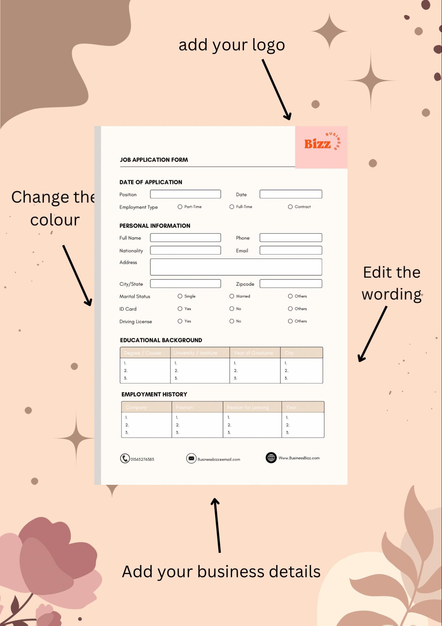 Digital Application Form, Printable Form, Job Application Form, Resume ...