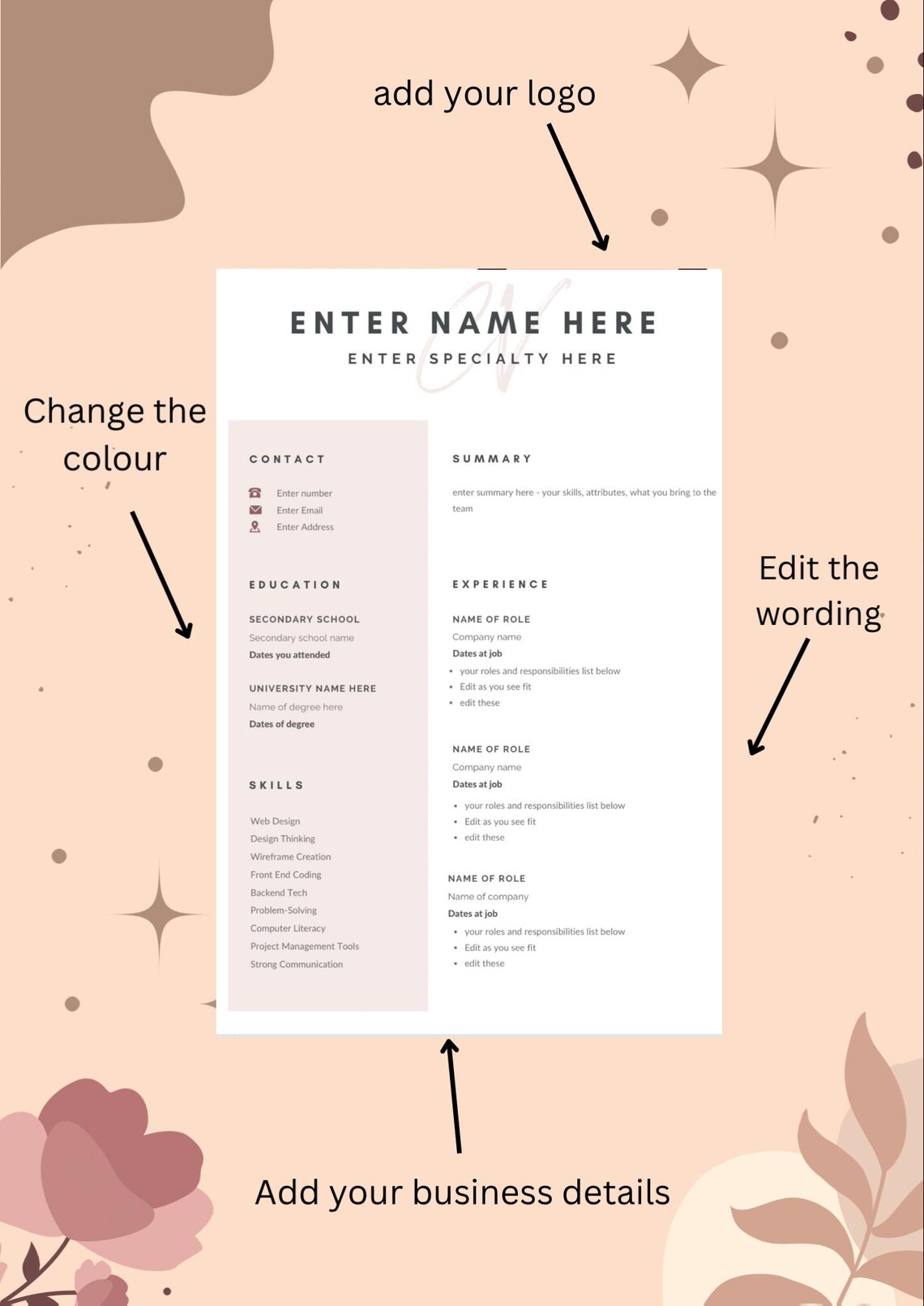 Digital CV Template, Printable CV, Job Application, Resume, Office ...