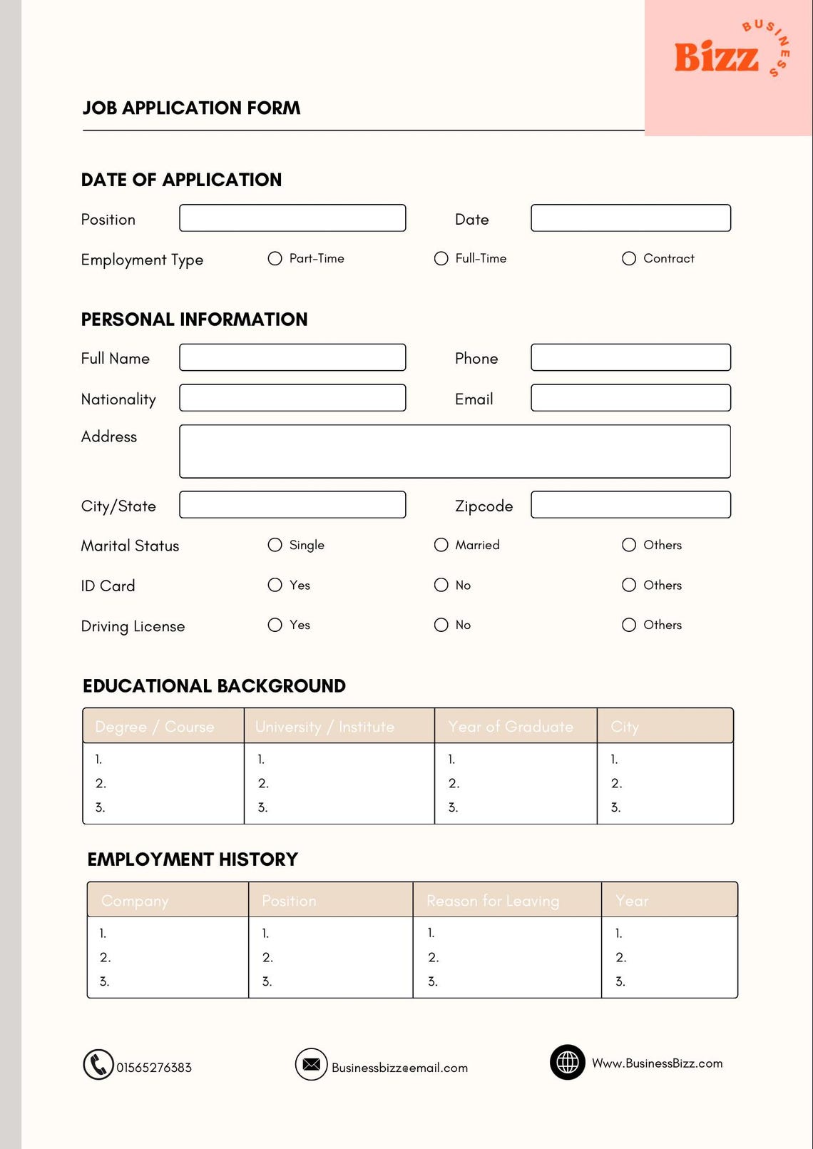 Digital Application Form, Printable Form, Job Application Form, Resume ...