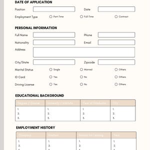 Digital Application Form, Printable Form, Job Application Form, Resume ...